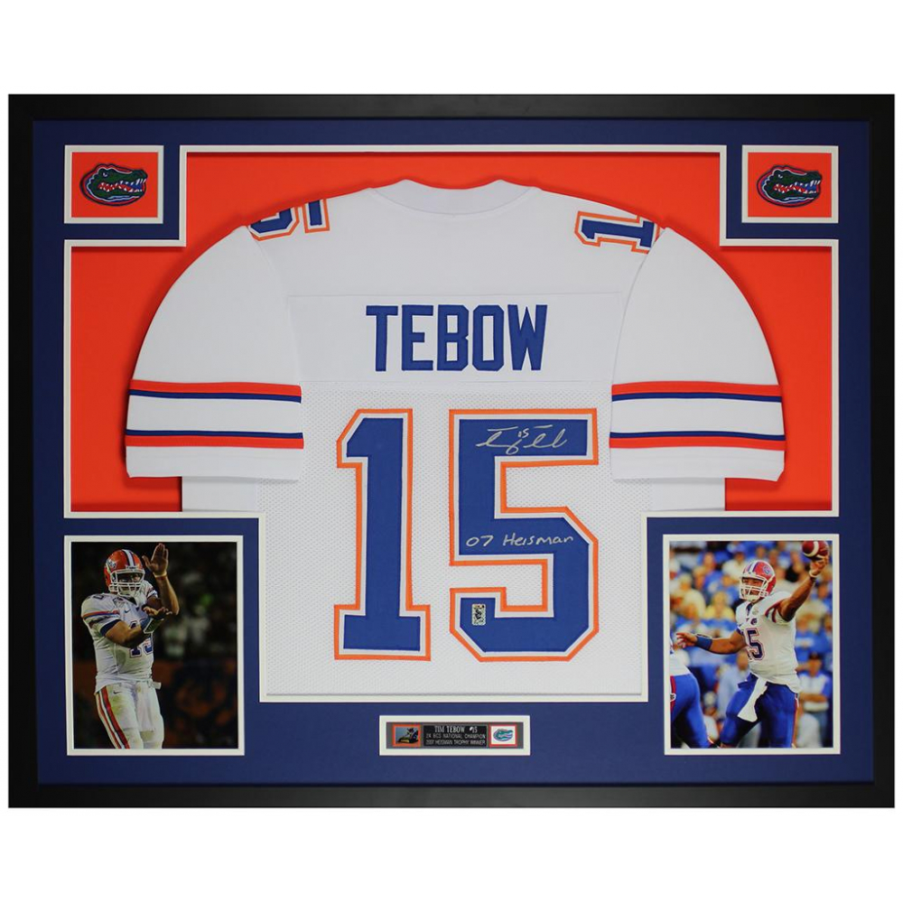 Tim Tebow Signed Custom Framed Jersey Display Inscribed "07 Heisman ...