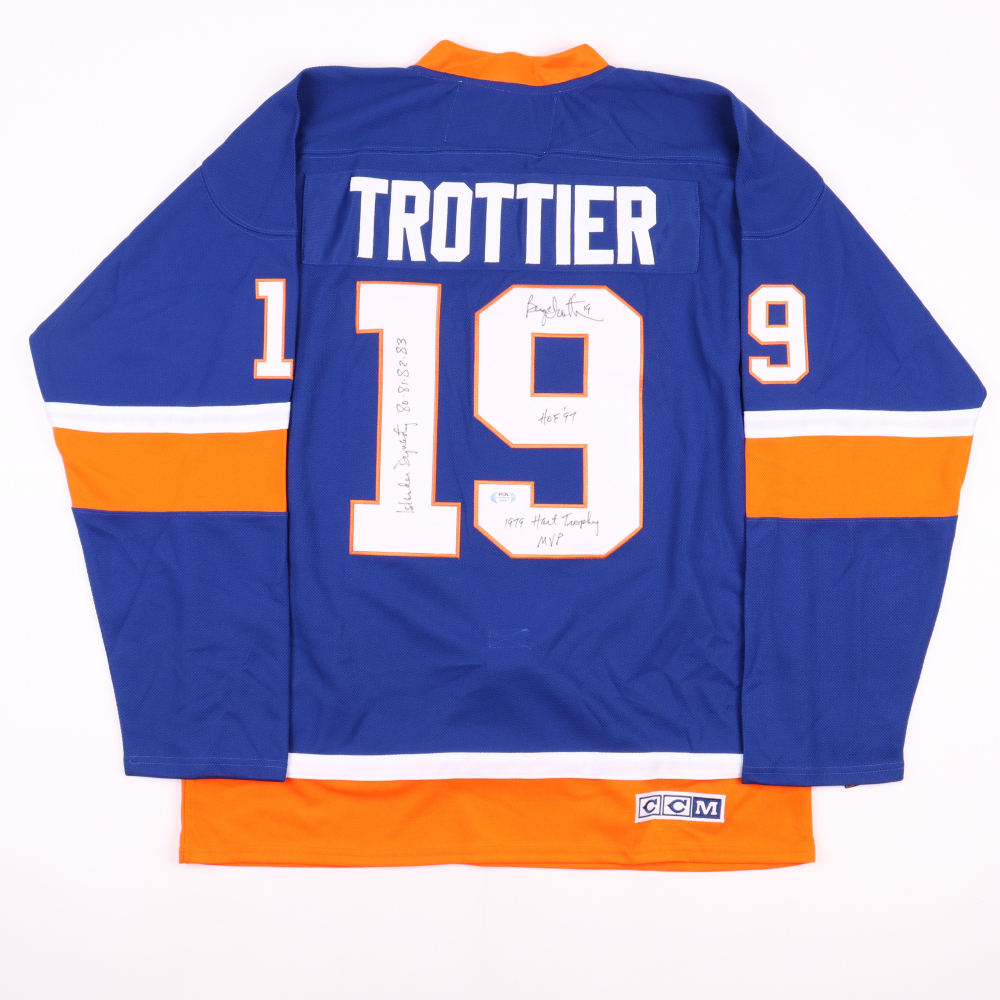 Bryan Trottier Signed Islanders Jersey Inscribed "Islanders Dynasty 80 ...