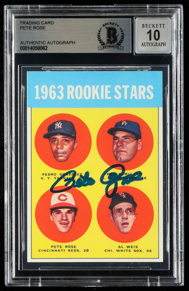 Pete Rose Signed 1963 Topps #537 Rookie Stars / Pedro Gonzalez / Ken ...