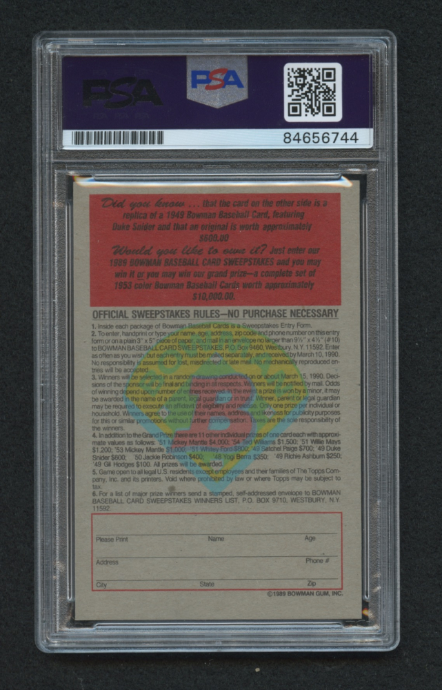 Duke Snider Signed 1989 Bowman Reprint Inserts #10 (PSA Encapsulated ...