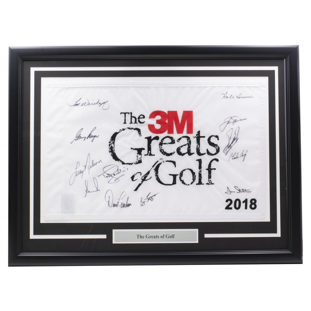 "3M Greats Of Golf" Custom Framed 2018 Pin Flag Display Signed by (12 ...