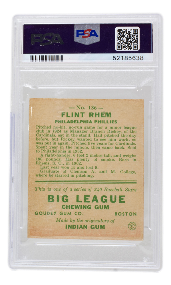 Flint Rhem 1933 Goudey #136 RC (PSA 5) | Pristine Auction
