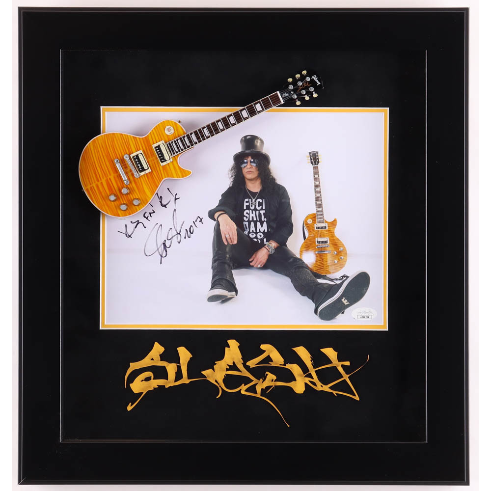 Slash Signed Custom Framed Photo Display with Mini Guitar Inscribed ...