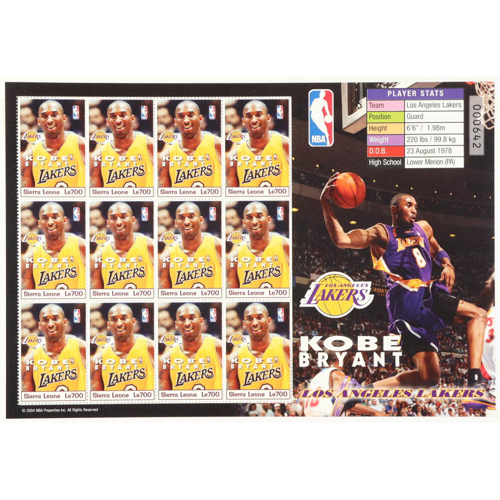 2004 Full Uncut Sheet of (12) Kobe Bryant Lakers Postage Stamps ...