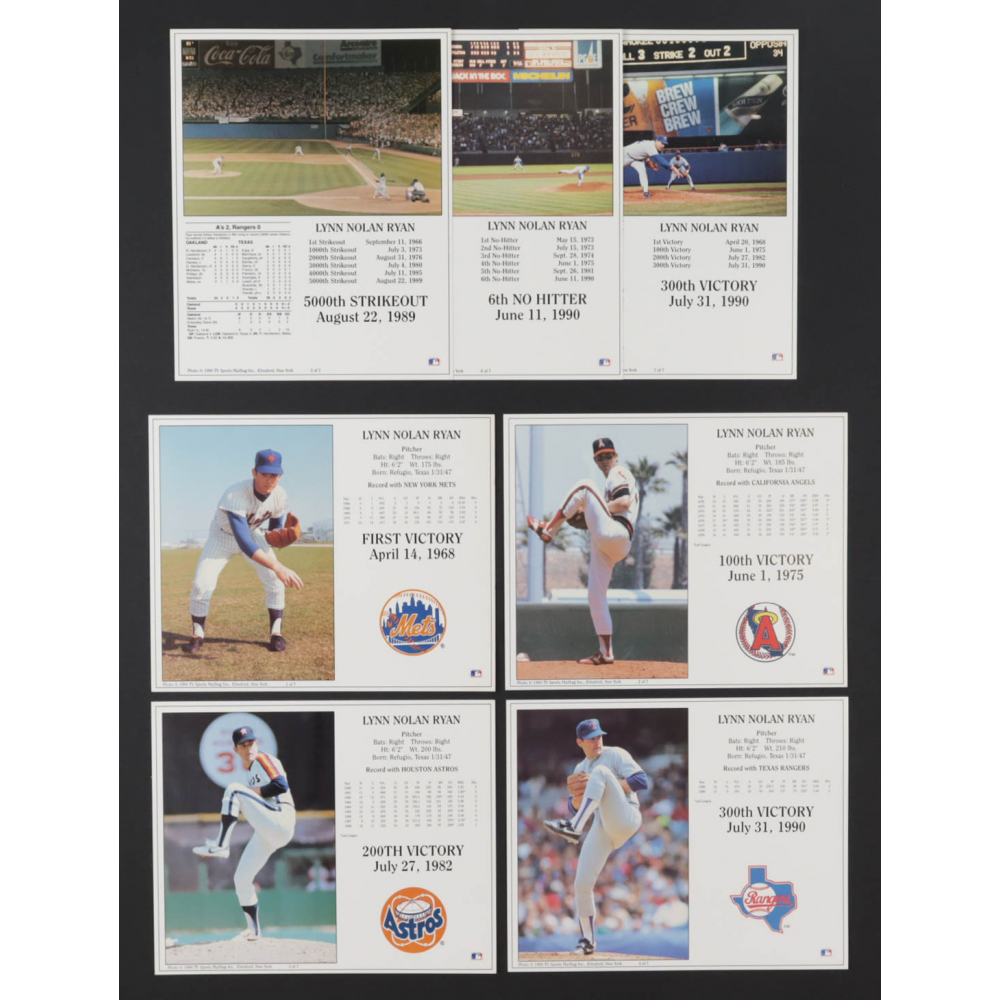 1990 Nolan Ryan "TV Sports Mailbag" Complete Set of (7) MLB Stat Cards ...
