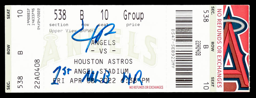 Jeremy Pena Signed 2022 Angels Stadium Ticket Stub Inscribed "1st MLB ...