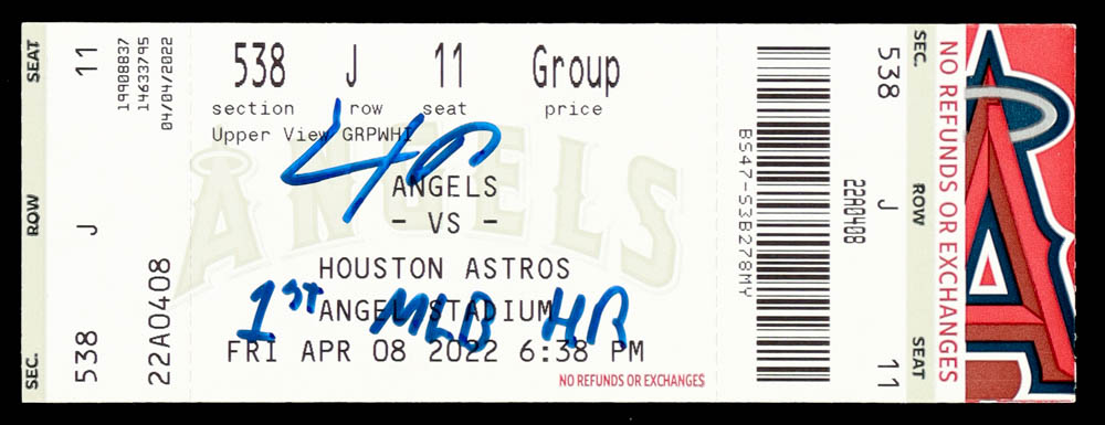 Jeremy Pena Signed 2022 Angels Stadium Ticket Stub Inscribed "1st MLB ...