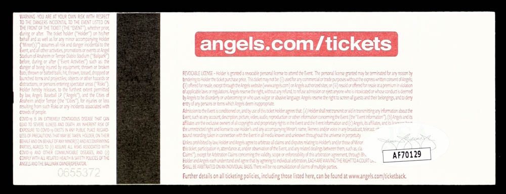 Jeremy Pena Signed 2022 Angels Stadium Ticket Stub Inscribed "1st MLB ...
