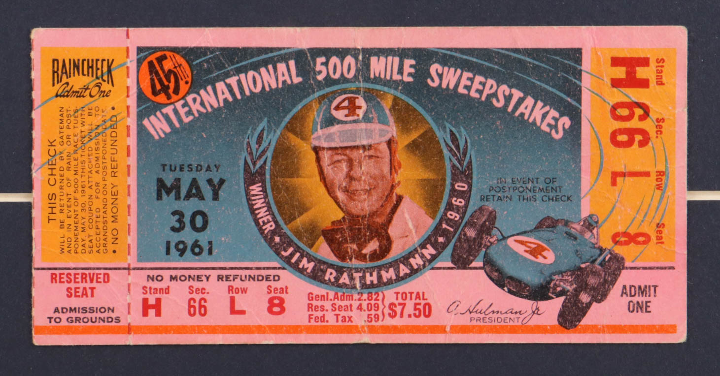 A. J. Foyt Signed Custom Framed Photo with 1961 Indy 500 Ticket Stub ...