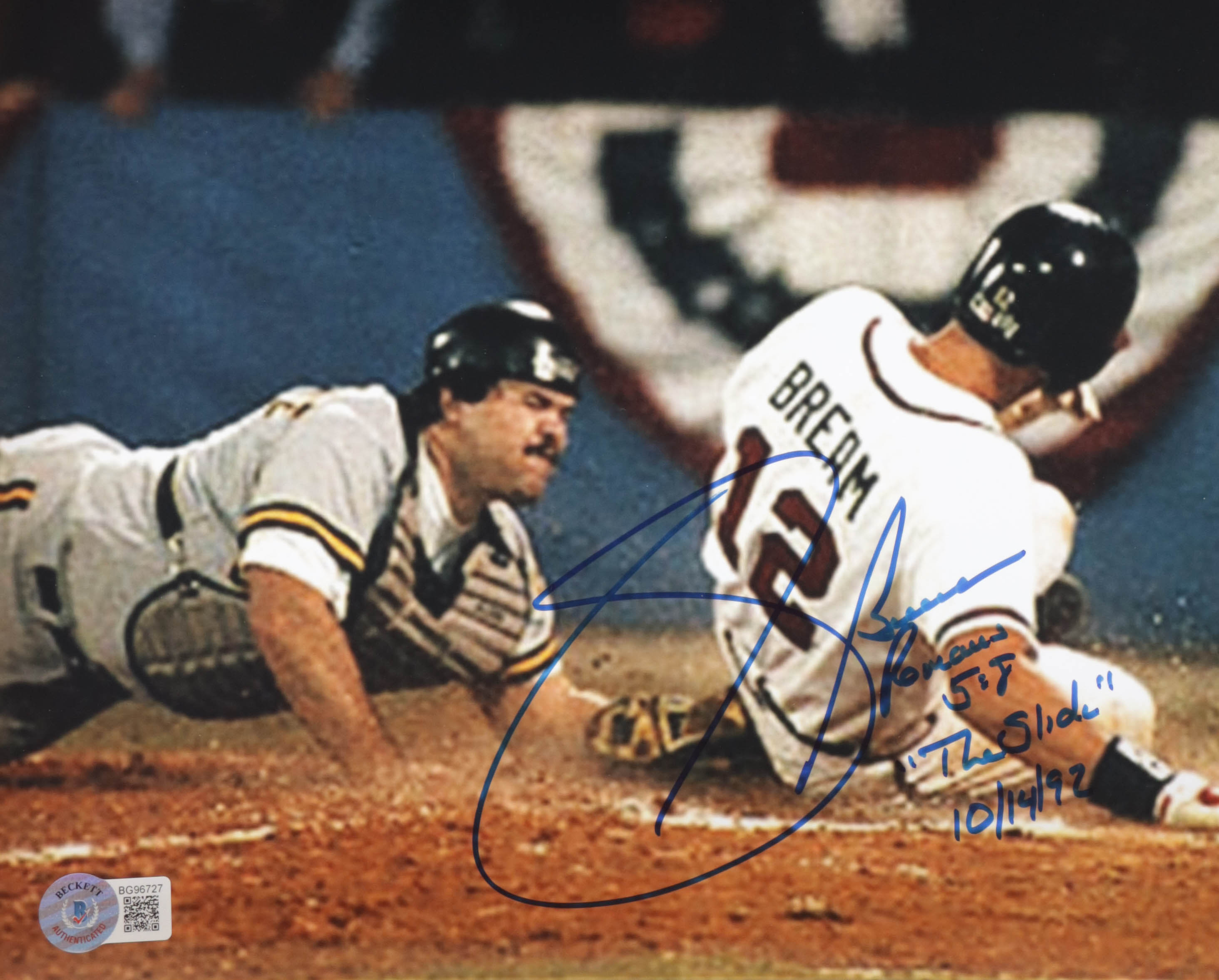 Sid Bream Signed Braves 8x10 Photo Inscribed "Romans 5: 8" "The Slide ...