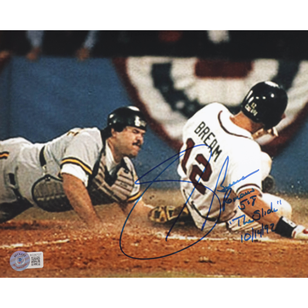 Sid Bream Signed Braves 8x10 Photo Inscribed "Romans 5: 8" "The Slide ...