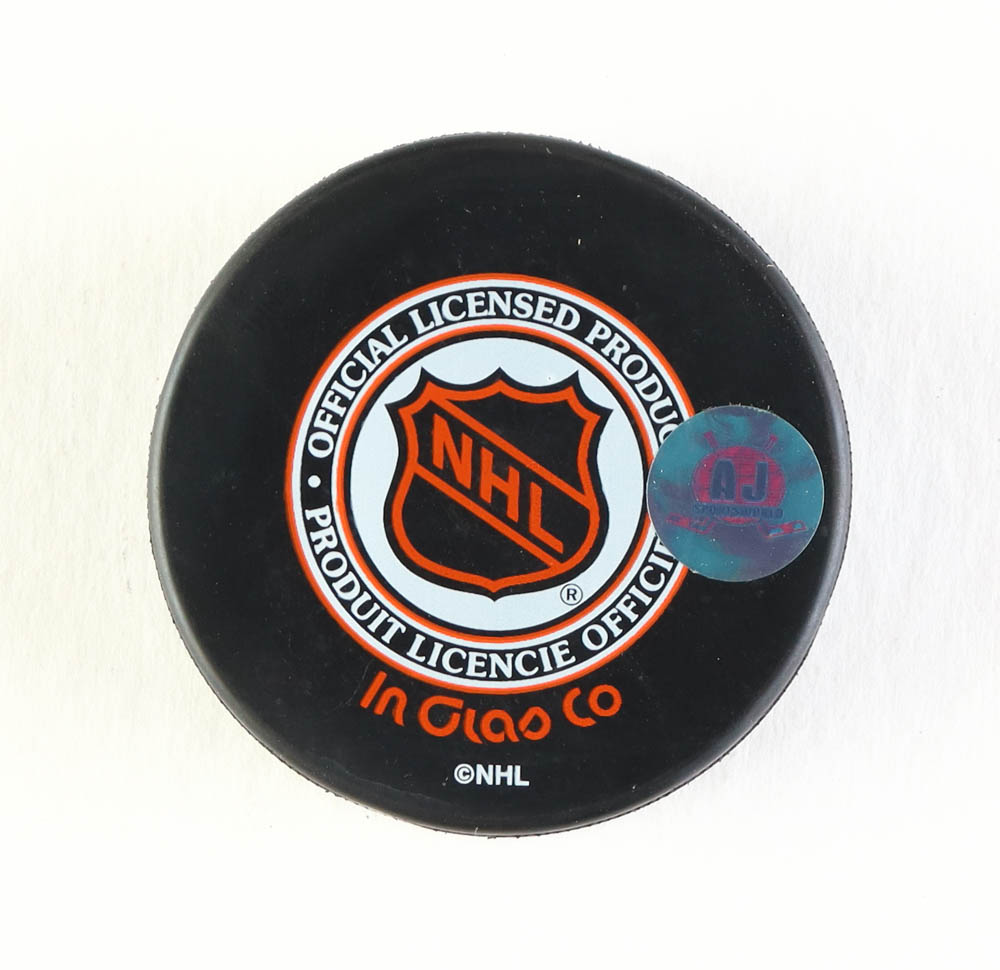 Edgar Laprade Signed Rangers Logo Hockey Puck Inscribed "H.O.F. 93" (AJ ...