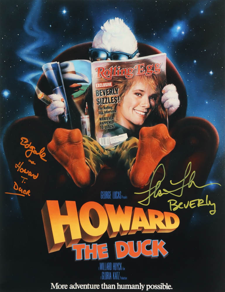 Ed Gale & Lea Thompson Signed "Howard The Duck" 11x17 Photo Inscribed ...
