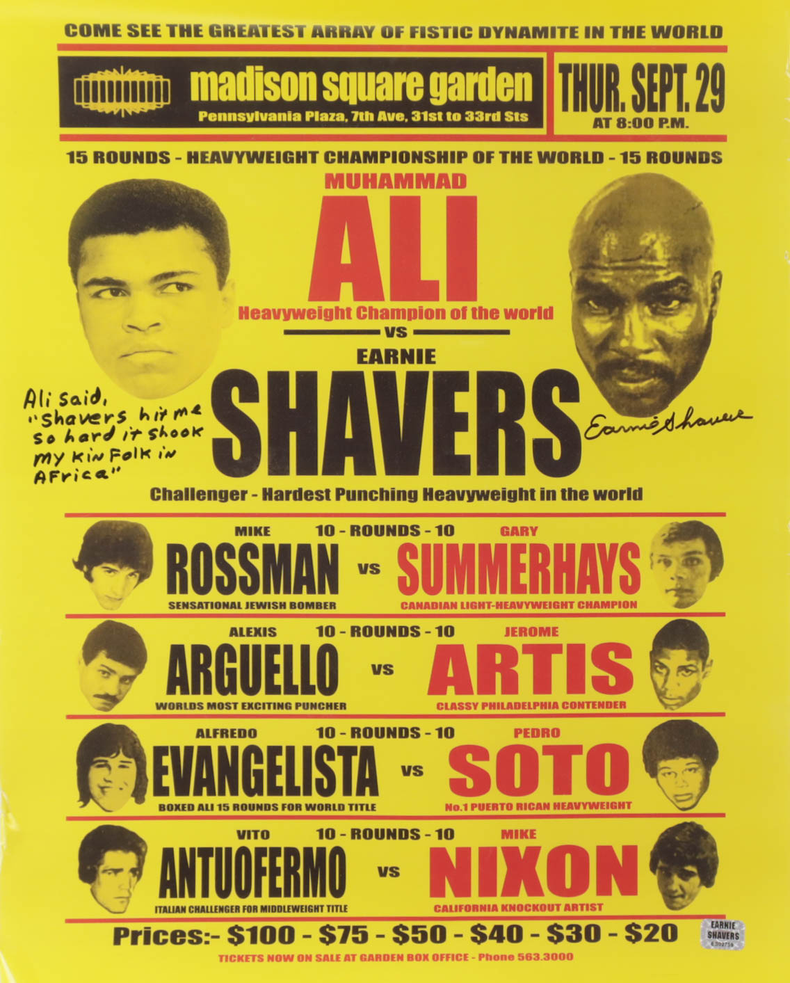 Earnie Shavers Signed "Muhammad Ali vs. Earnie Shavers" 16x20 Fight ...