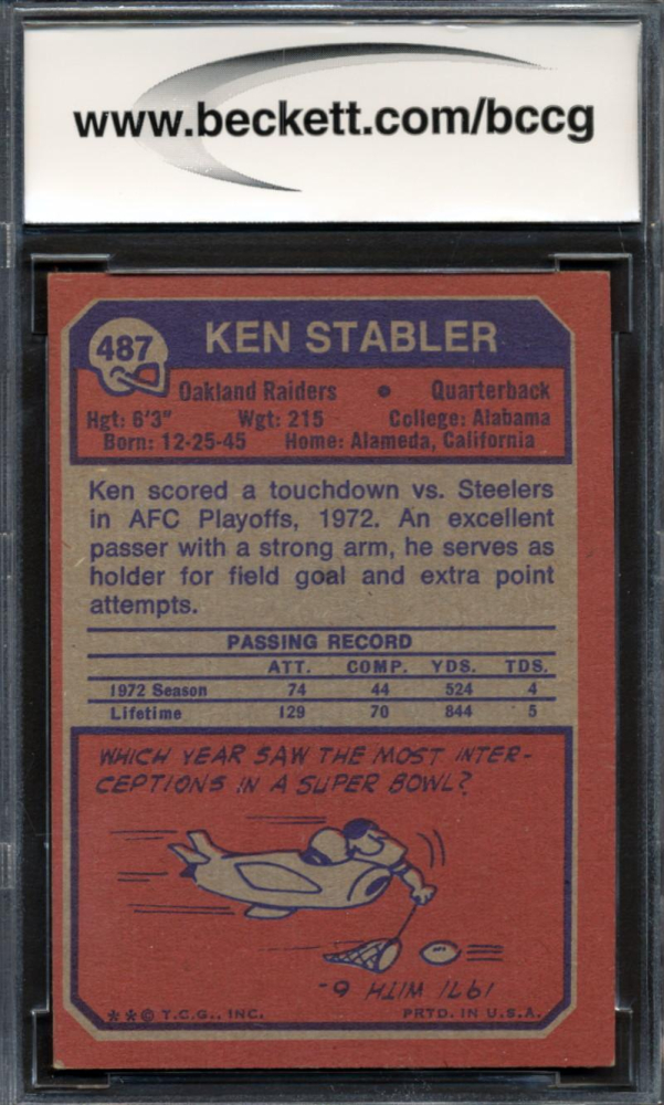 Ken Stabler 1973 Topps #487 RC (BCCG 7) | Pristine Auction