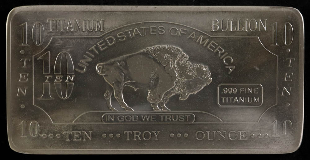 Ten Troy Ounce "Buffalo" .999 Fine Titanium Bullion Bar | Pristine Auction