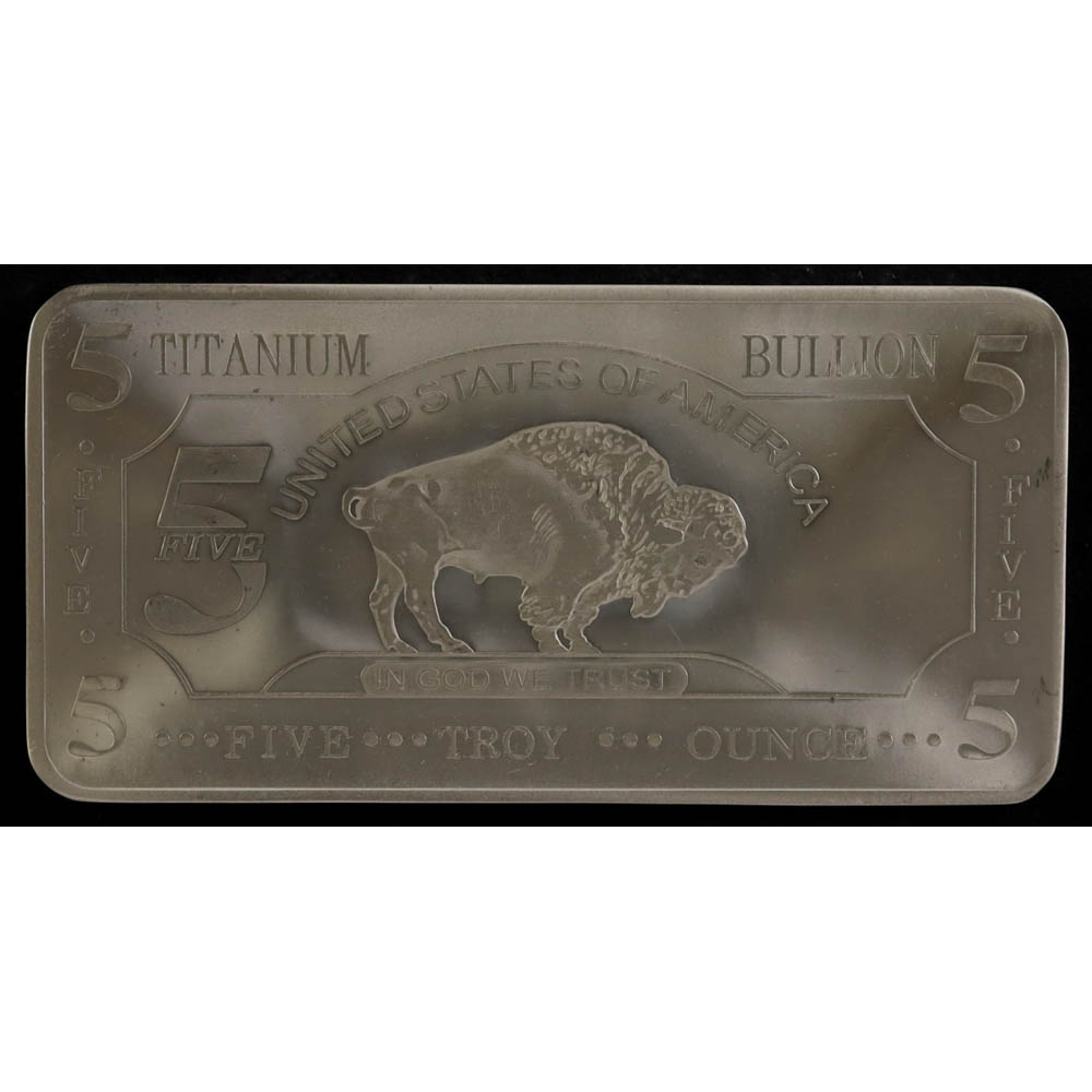 Five Troy Ounce "Buffalo" .999 Fine Titanium Bullion Bar | Pristine Auction