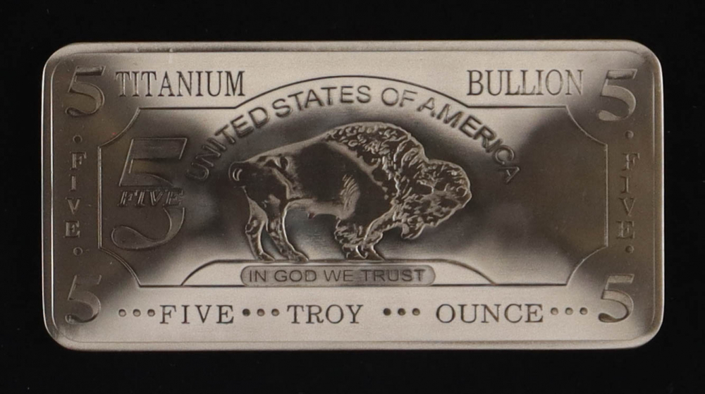 Five Troy Ounce "Buffalo" .999 Fine Titanium Bullion Bar | Pristine Auction