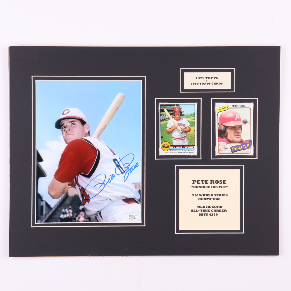 Pete Rose Signed Reds Custom Matted Photo Display with 1979 Topps #204 ...