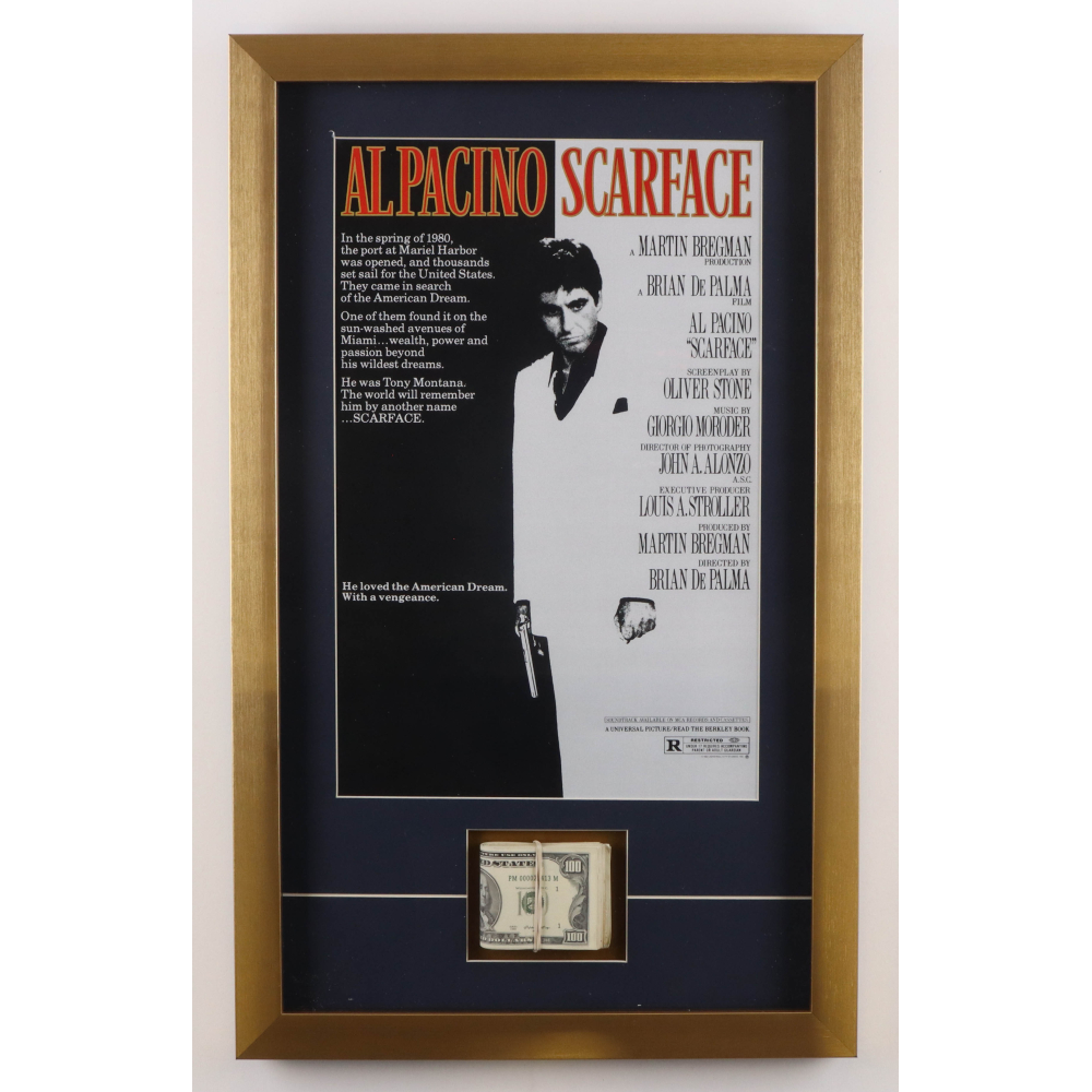 "Scarface" Custom Framed Movie Poster Display with Money Stack Movie ...