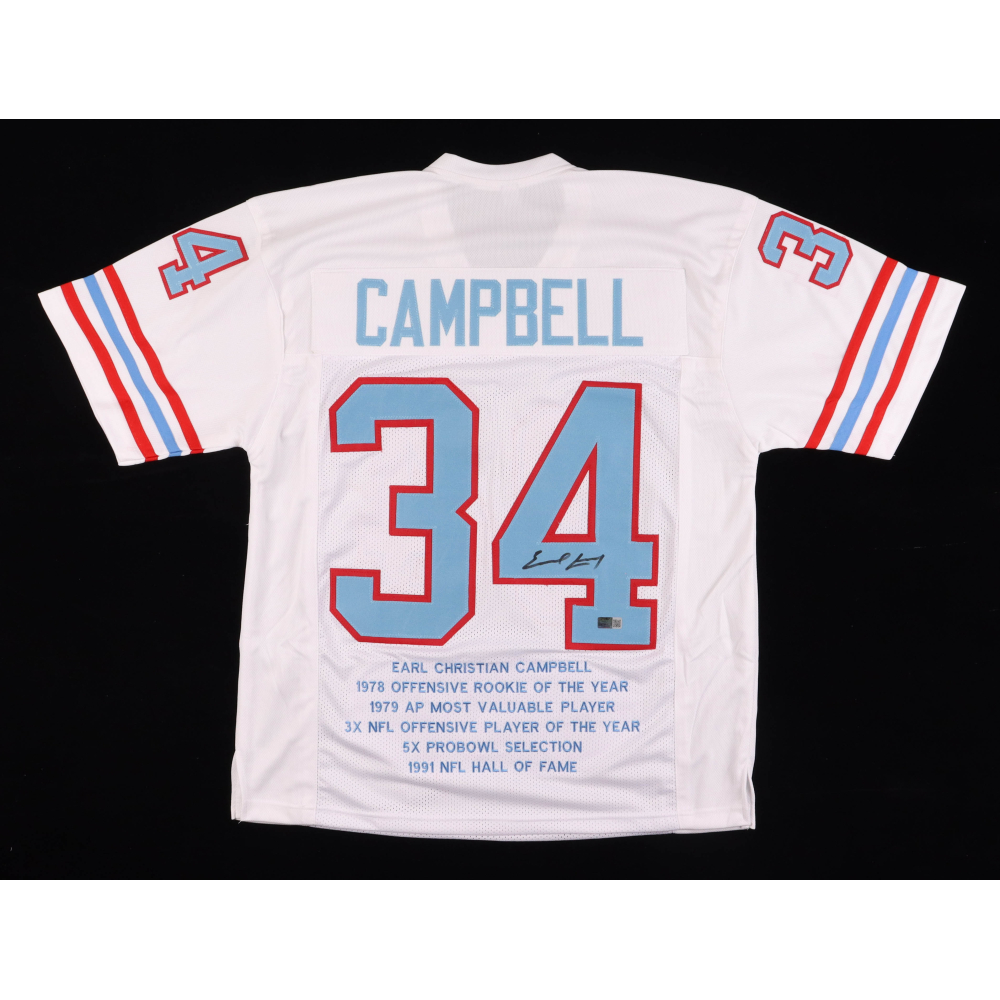 Earl Campbell Signed Career Highlight Stat Jersey (Timeless Authentic ...