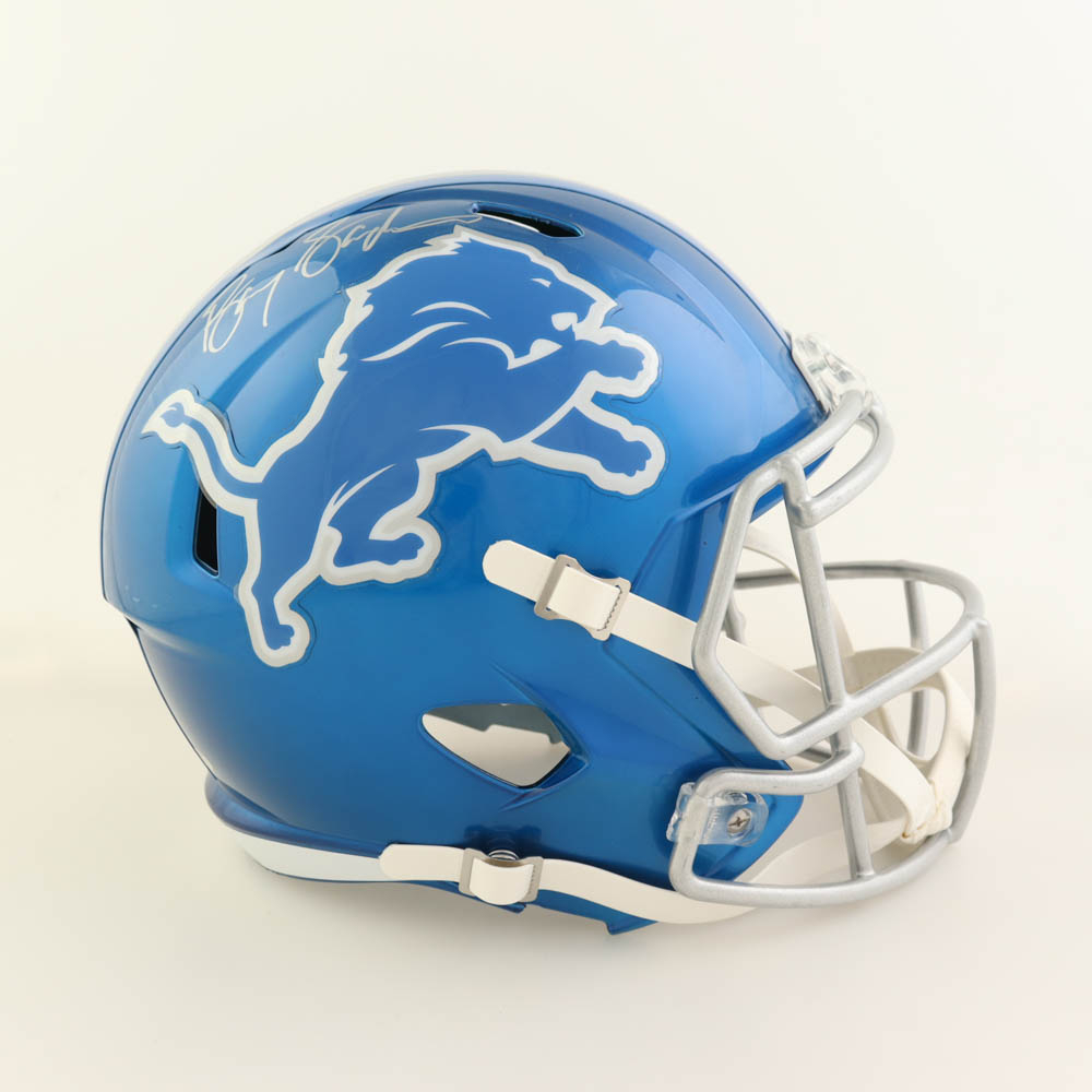 Barry Sanders Signed Lions Full-Size Flash Alternate Speed Helmet ...
