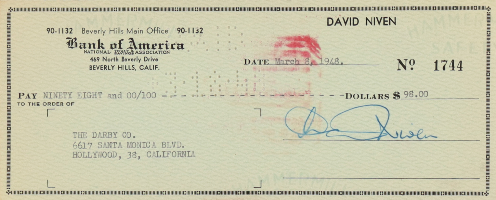 David Niven Signed 1948 Personal Bank Check (PSA) | Pristine Auction