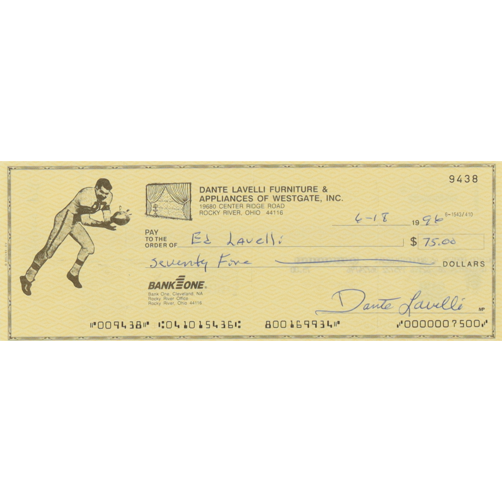 Dante Lavelli Signed 1996 Personal Bank Check (PSA) | Pristine Auction