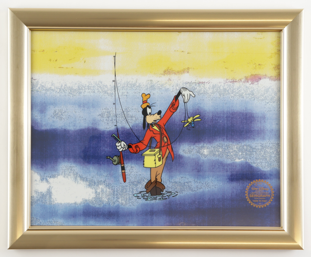 1942 Walt Disney "How to Fish" LE Custom Framed Two-Piece Animation Cel ...