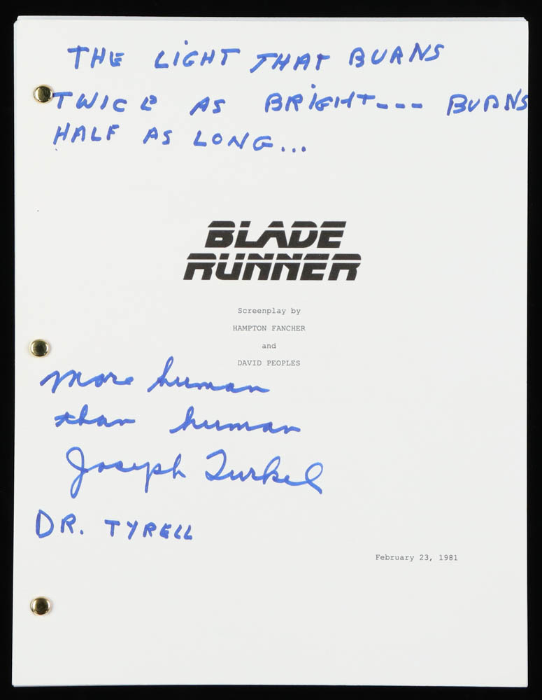 Joe Turkel Signed "Blade Runner" Replica Script with Multiple ...