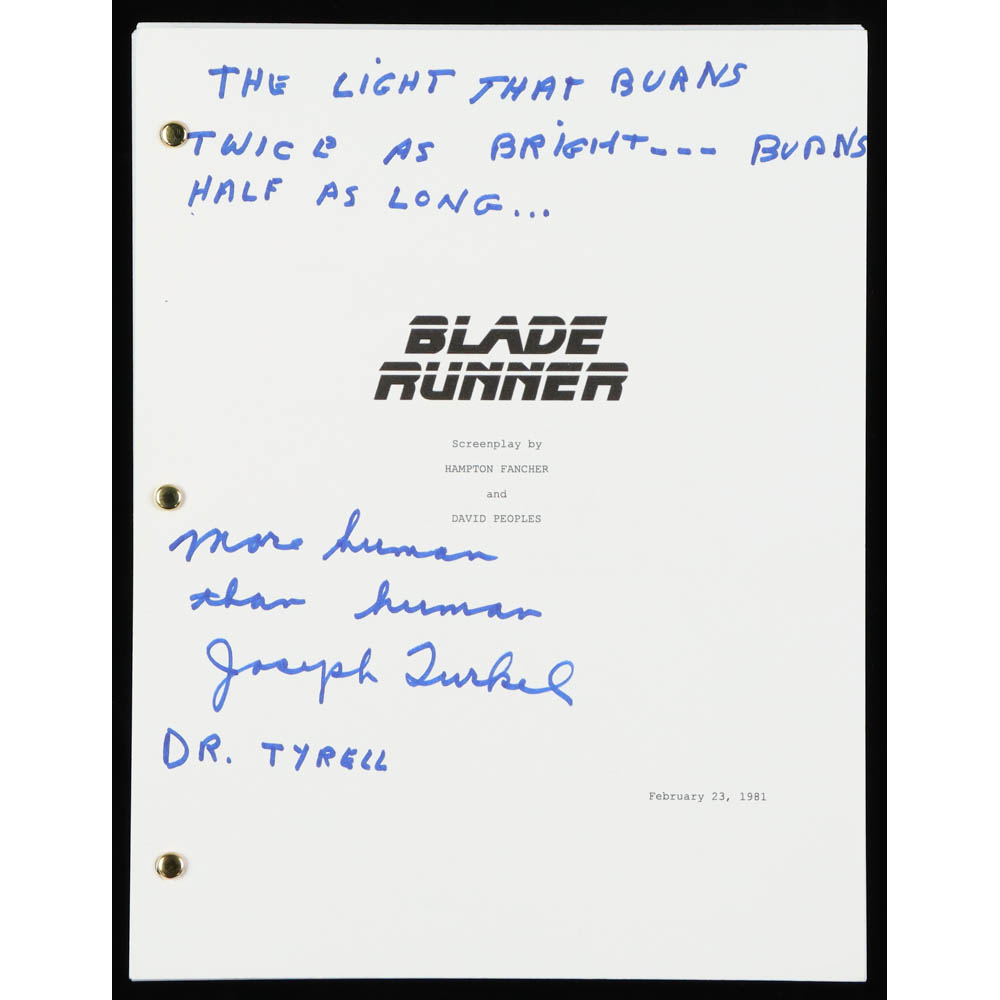 Joe Turkel Signed "Blade Runner" Replica Script with Multiple ...