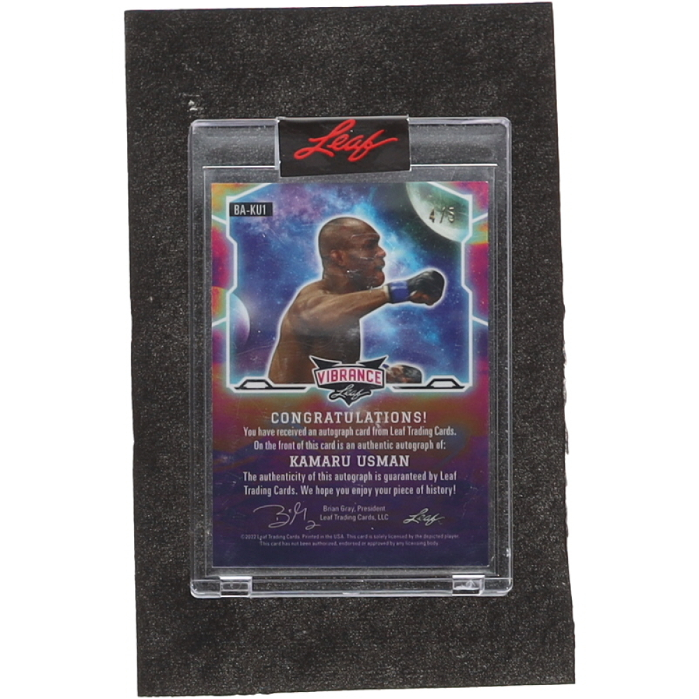 Kamaru Usman 2022 Leaf Vibrance Autographs Crystals Purple #BAKU1 #4/5 | Pristine Auction