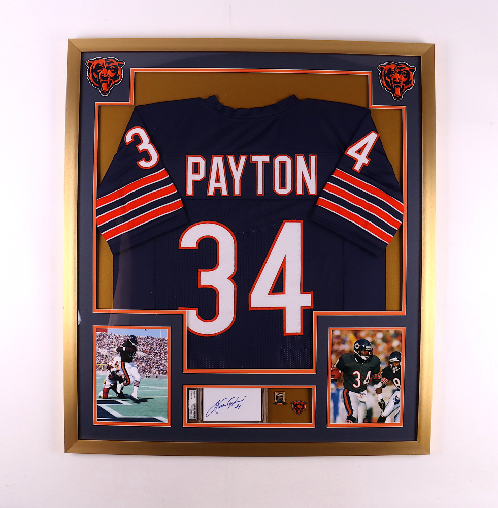 Walter Payton Signed Bears Custom Framed Cut Display with Jersey & Hall ...