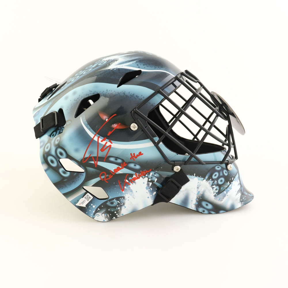 Philipp Grubauer Signed Kraken Full-Size Goalie Mask Inscribed "Release ...