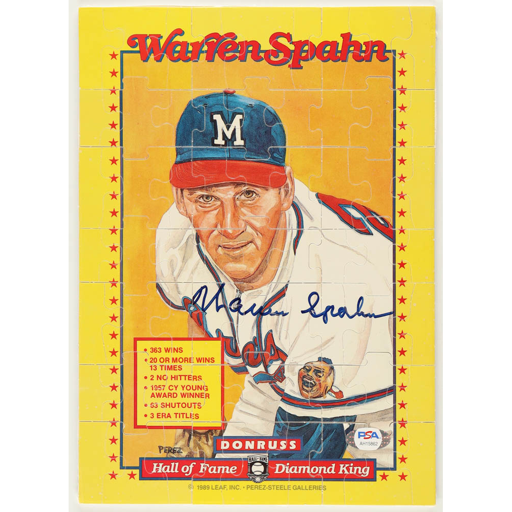 Warren Spahn Signed Donruss 1989 Completed Puzzle (PSA) | Pristine Auction
