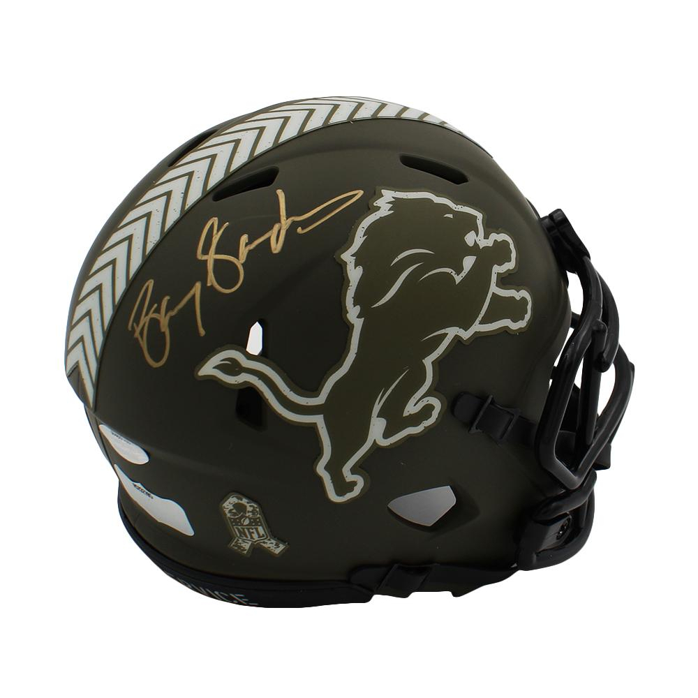 Barry Sanders Signed Lions Salute to Service Speed Mini Helmet (Radtke ...