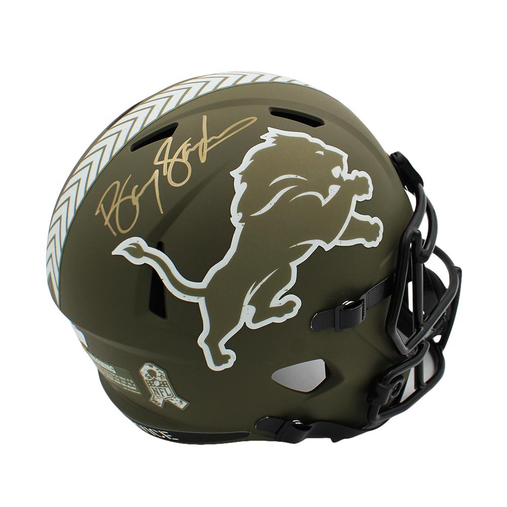Barry Sanders Signed Lions Salute to Service Full-Size Speed Helmet ...