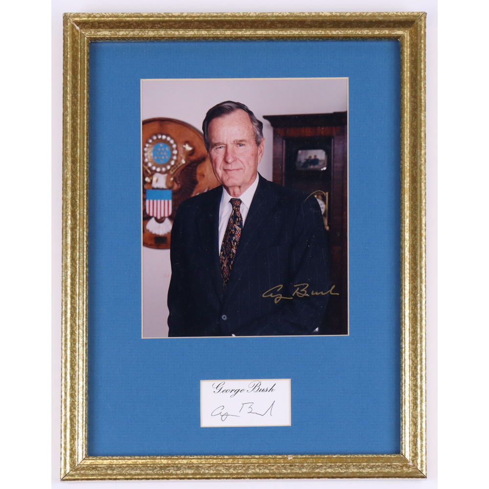 George H. W. Bush Twice-Signed Custom Framed Photo & Cut Display ...