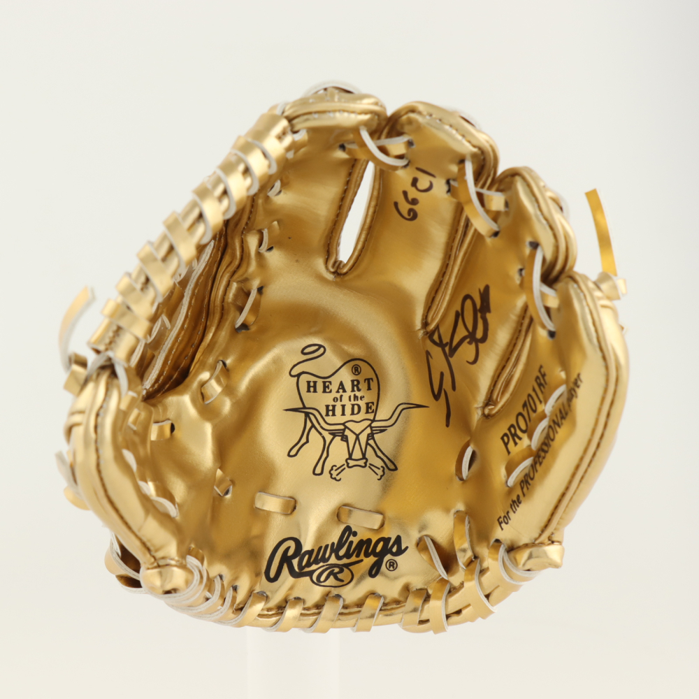 Jacob Stallings Signed Rawlings Mini Gold Baseball Glove Inscribed "GG ...