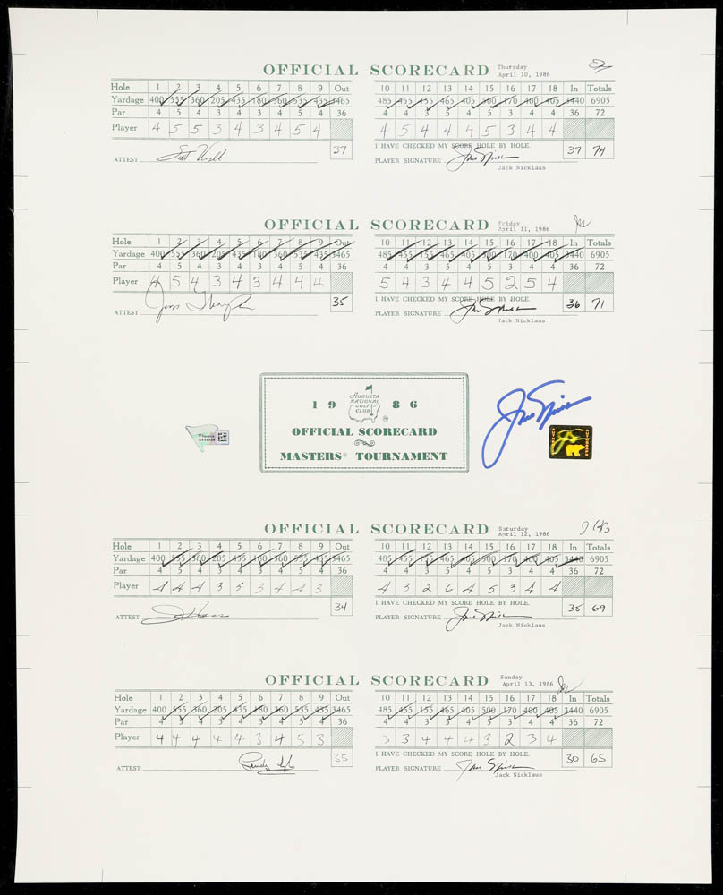 Jack Nicklaus Signed 16x20 1986 Masters Tournament Scorecard Reprint ...