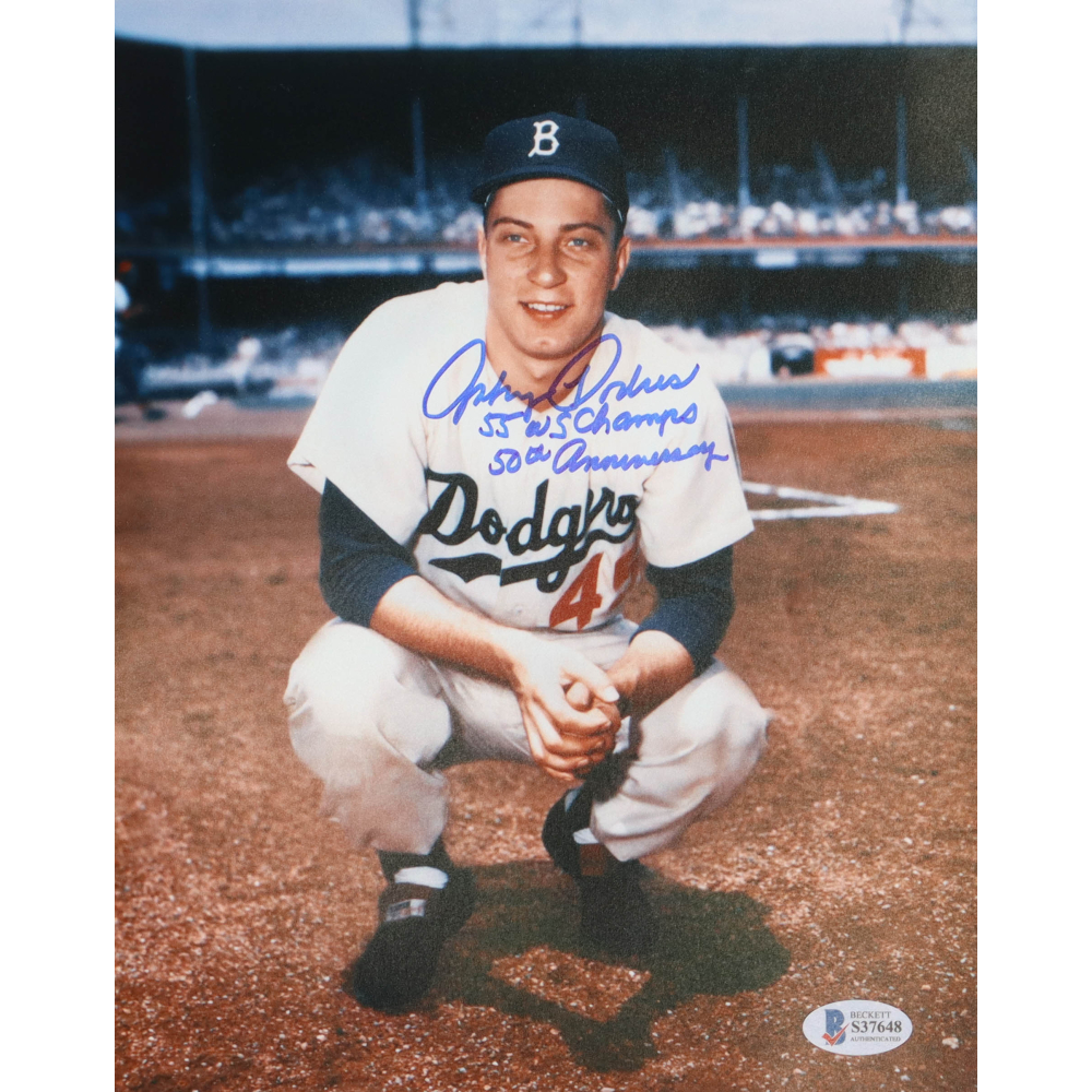 Johnny Podres Signed Dodgers 8x10 Photo Inscribed "55 WS Champs ...