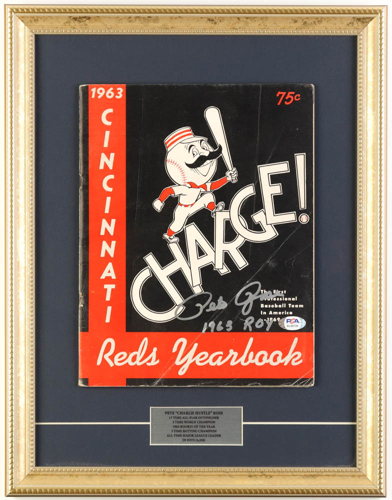 Pete Rose Signed Custom Framed 1963 Reds Yearbook (Rookie Year) Display ...