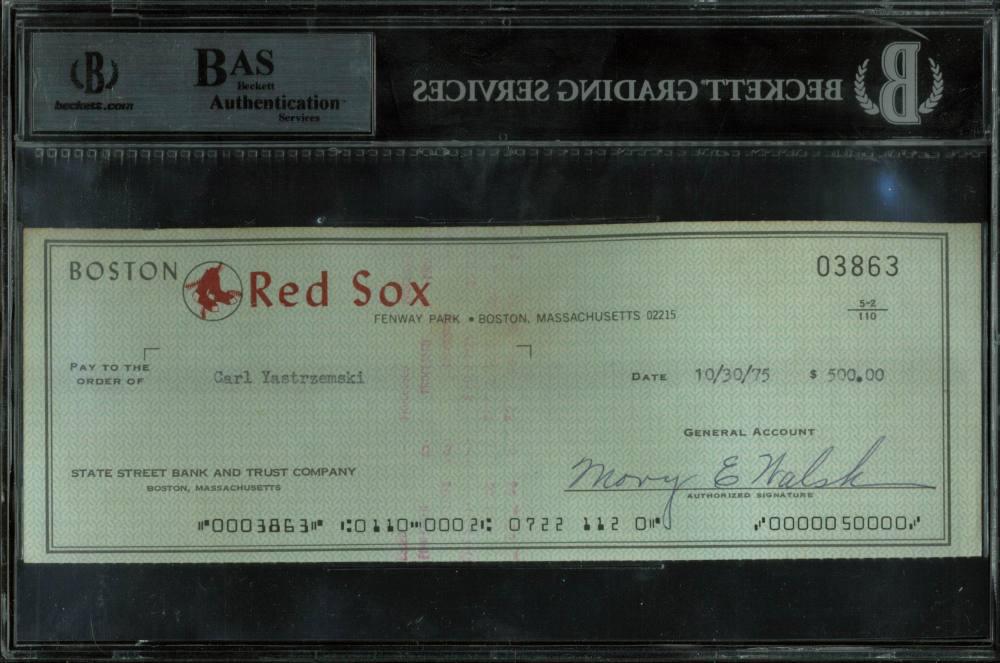 Carl Yastrzemski Signed 1975 Red Sox Check (BAS) | Pristine Auction