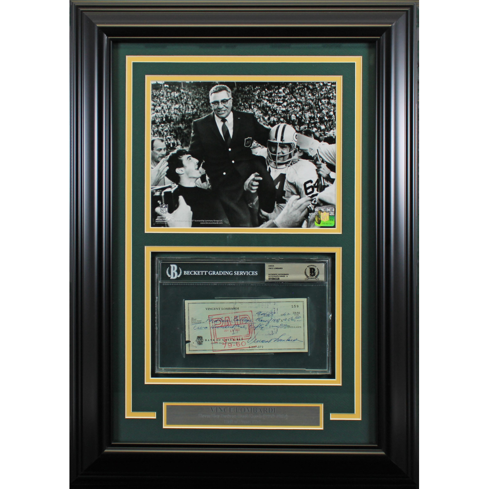 Vince Lombardi Signed 18x25 Custom framed Check Display (BGS ...