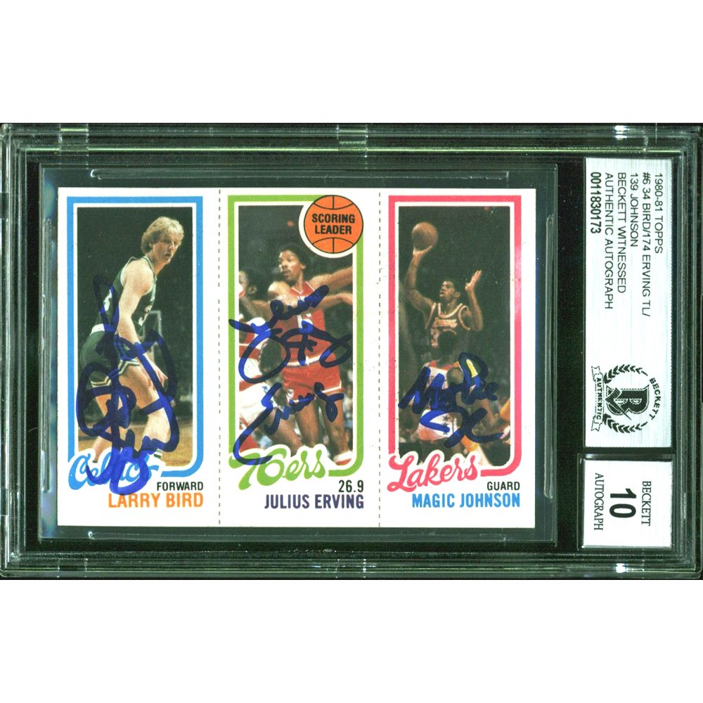 Larry Bird, Julius Erving & Magic Johnson Signed Larry Bird 34 RC ...