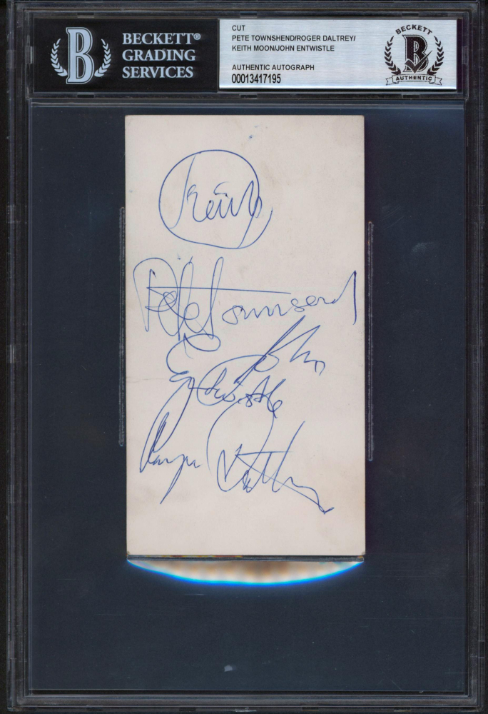 Pete Townshend, Roger Daltrey, Keith Moon & John Entwistle Signed 3x5.5 Cut (BGS & JSA ...