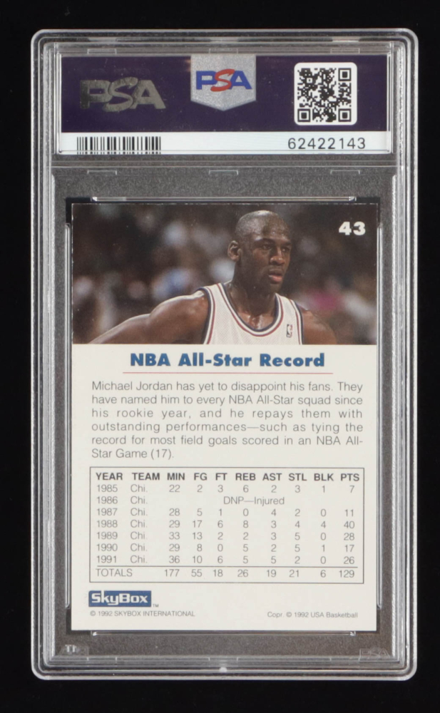 Michael Jordan 1992 SkyBox USA NBA All-Star Record #43 (PSA) | Pristine ...