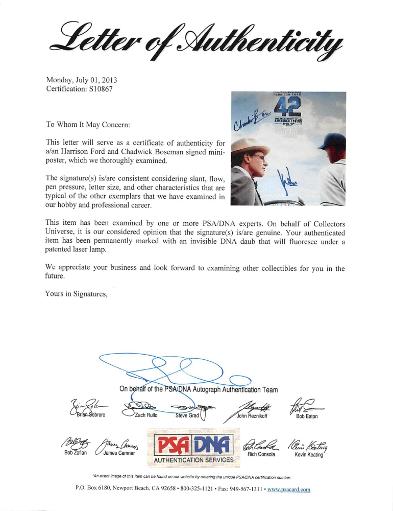 Harrison Ford & Chadwick Boseman Signed "42" 18x23.5 Custom Framed ...