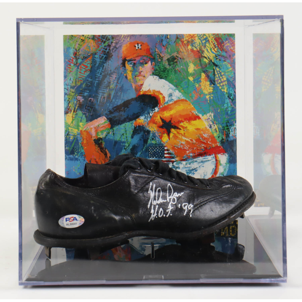 Nolan Ryan Signed Vintage Baseball Cleat with Leroy Neiman Art Display ...