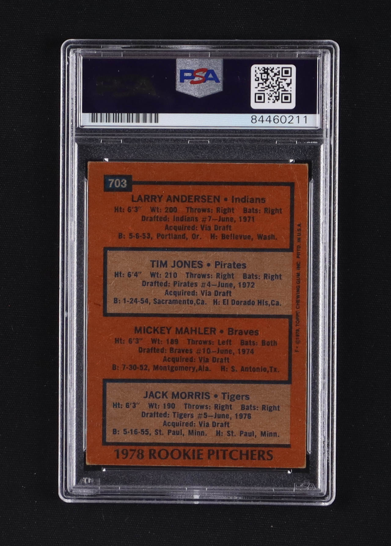 Jack Morris Signed 1978 Topps #703 Rookie Pitchers / Larry Andersen RC ...